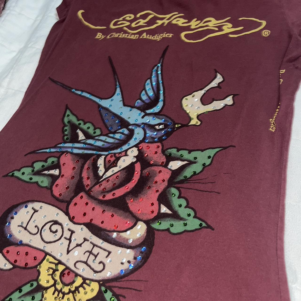 Ed Hardy Women's Burgundy Dress | Depop