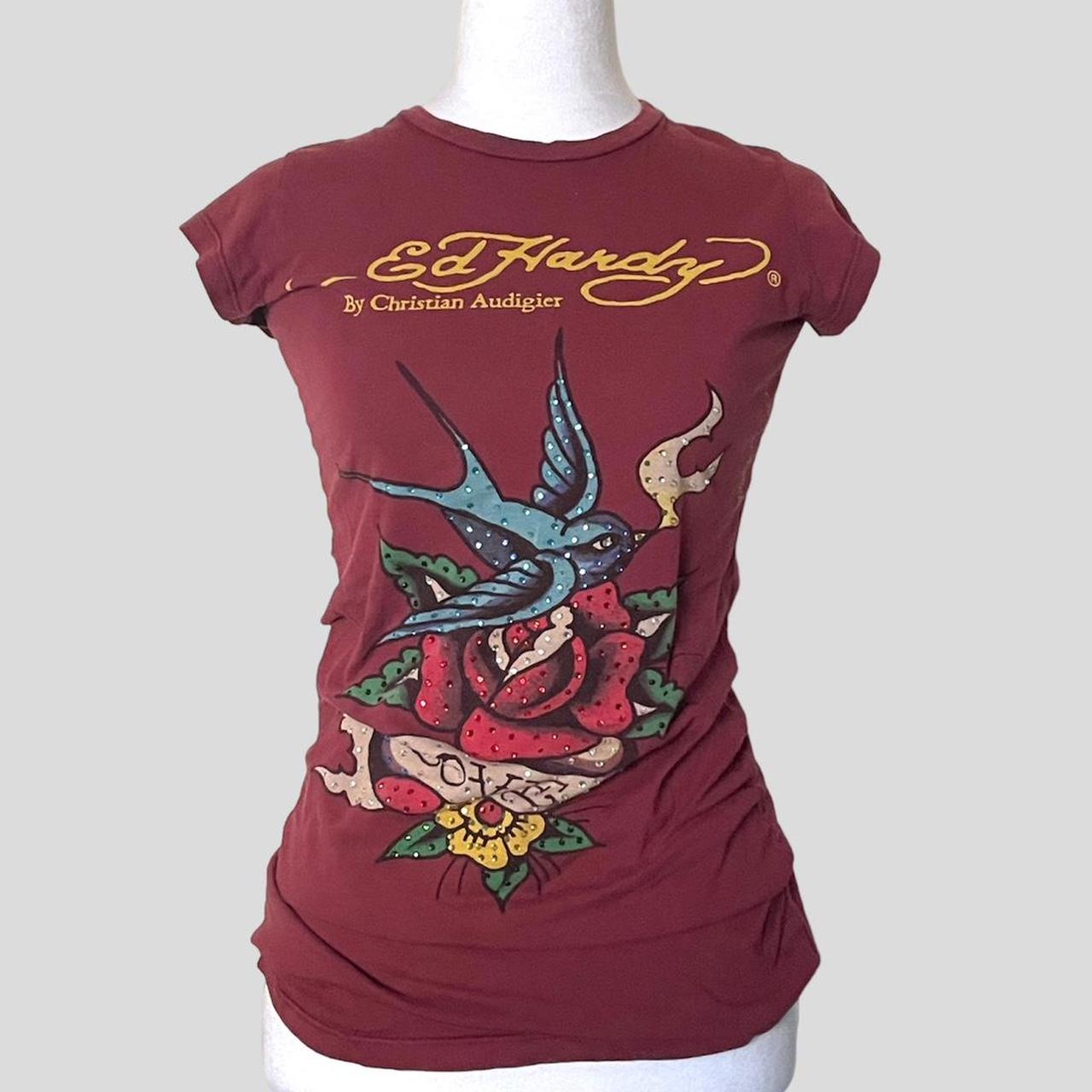 Ed Hardy Maroon Shirt Size M No flaws #edhardy - Depop