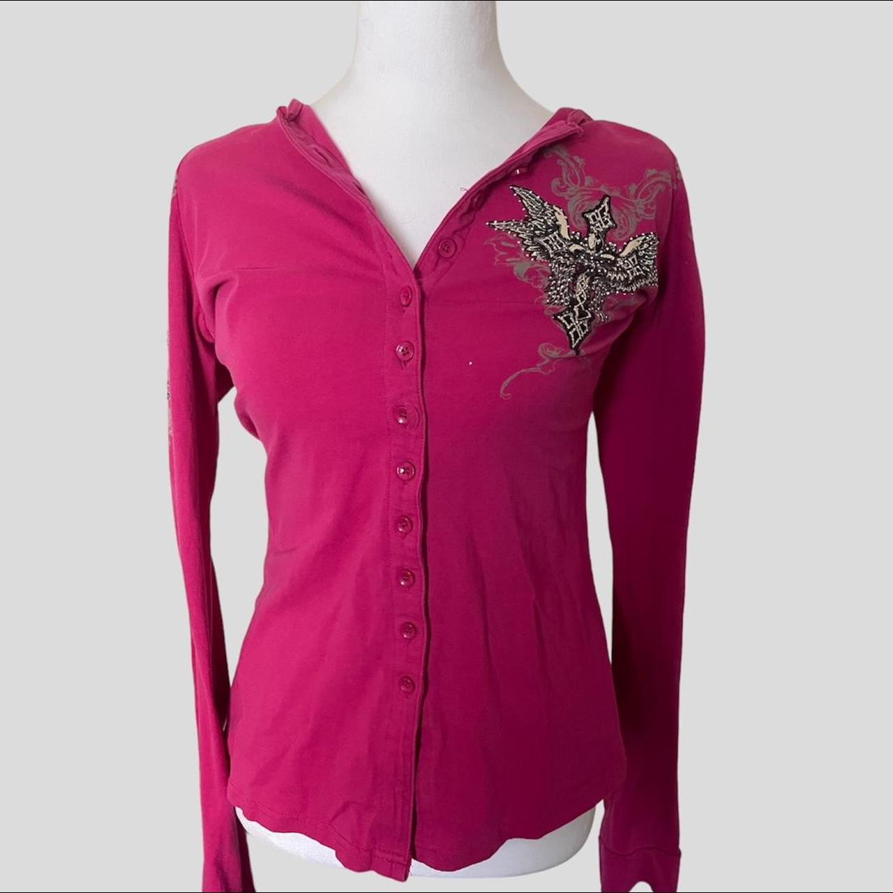 Cyber Y2k Button up Cute Rhinstone Design Size XL No... - Depop