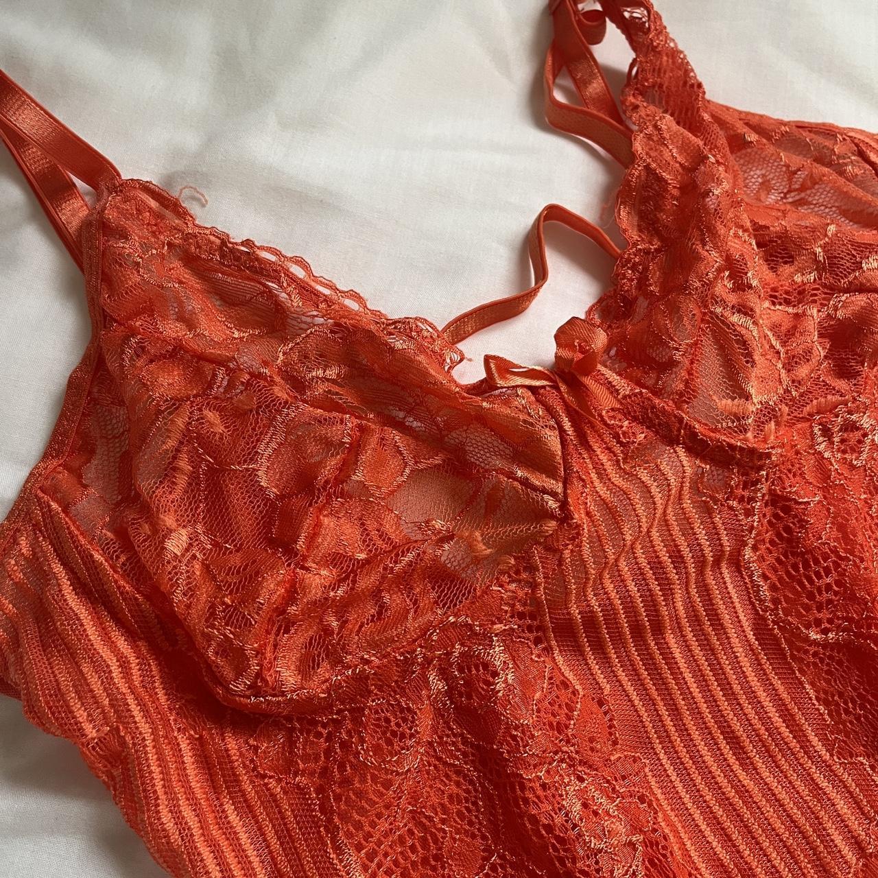Orange Lace Bodysuit Worn once Slight fraying at... - Depop