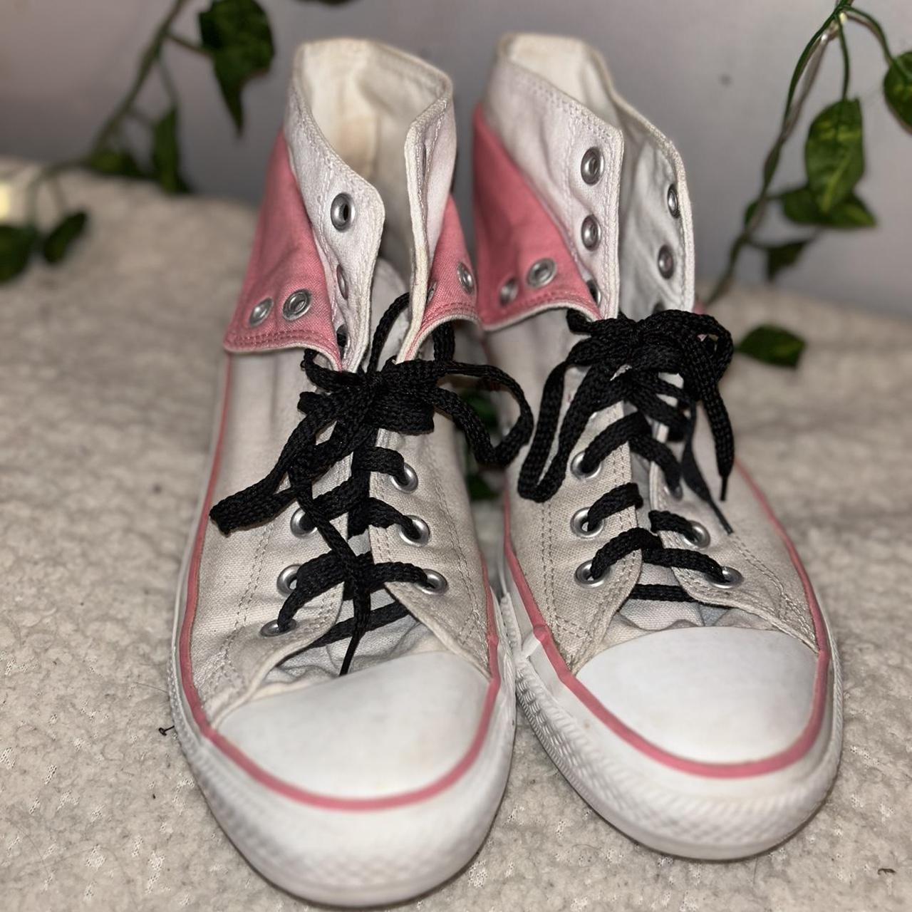 Women’s vintage white and pink converse Size... - Depop