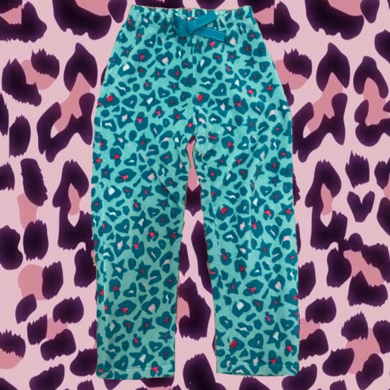 teal leopard print pajama pants size large in kids... - Depop