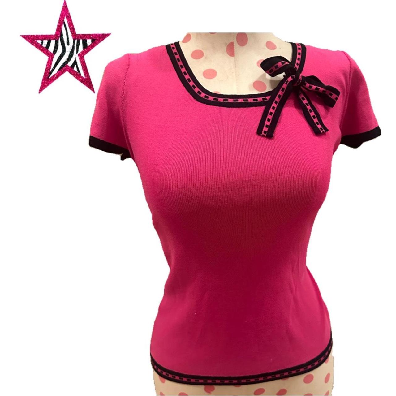 cute pink and black gyaru shirt with bow (can be re... - Depop