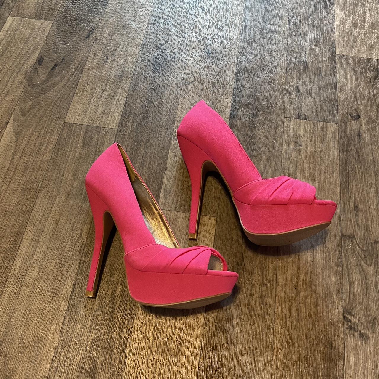 Deb Bright Pink Shoes Size 6 Stiletto Platform Peep... - Depop