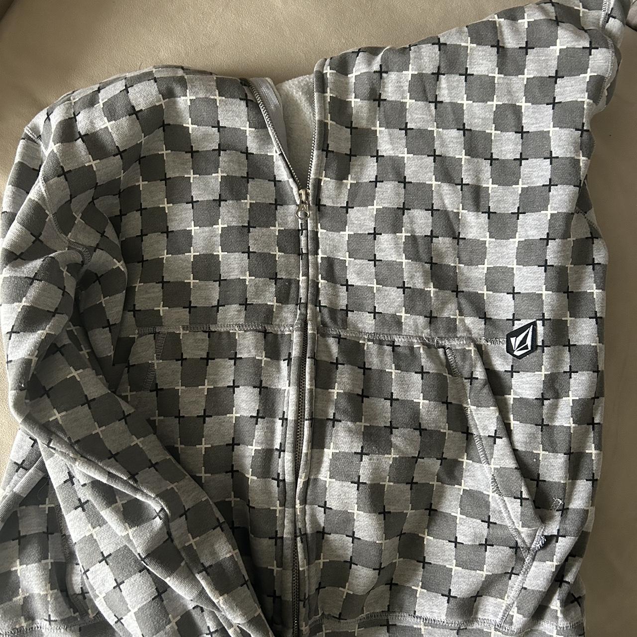 Volcom Checkered Grey Hoodie - little signs of wear... - Depop