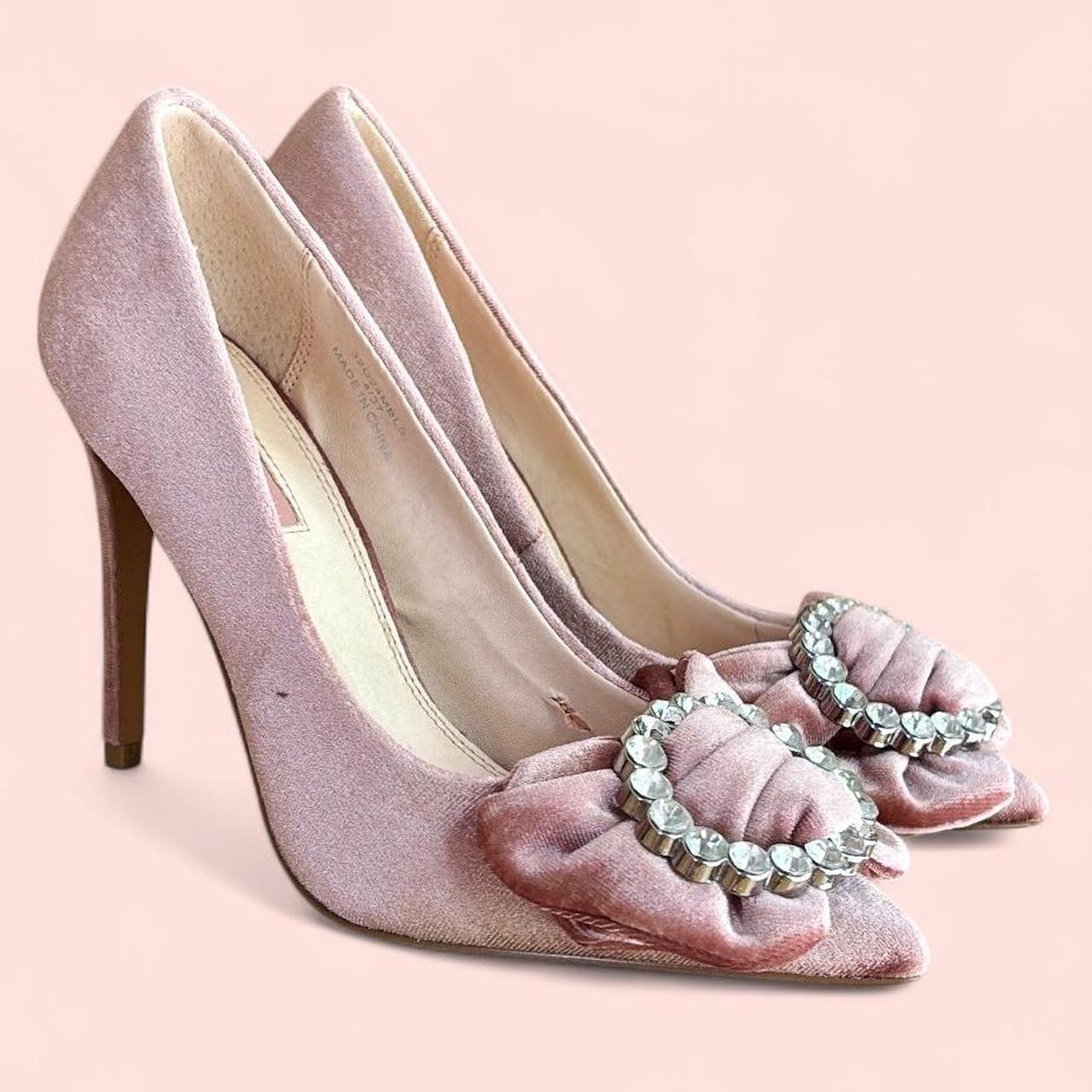 Topshop dusty rose velvet pumps with crystal buckle... | Depop