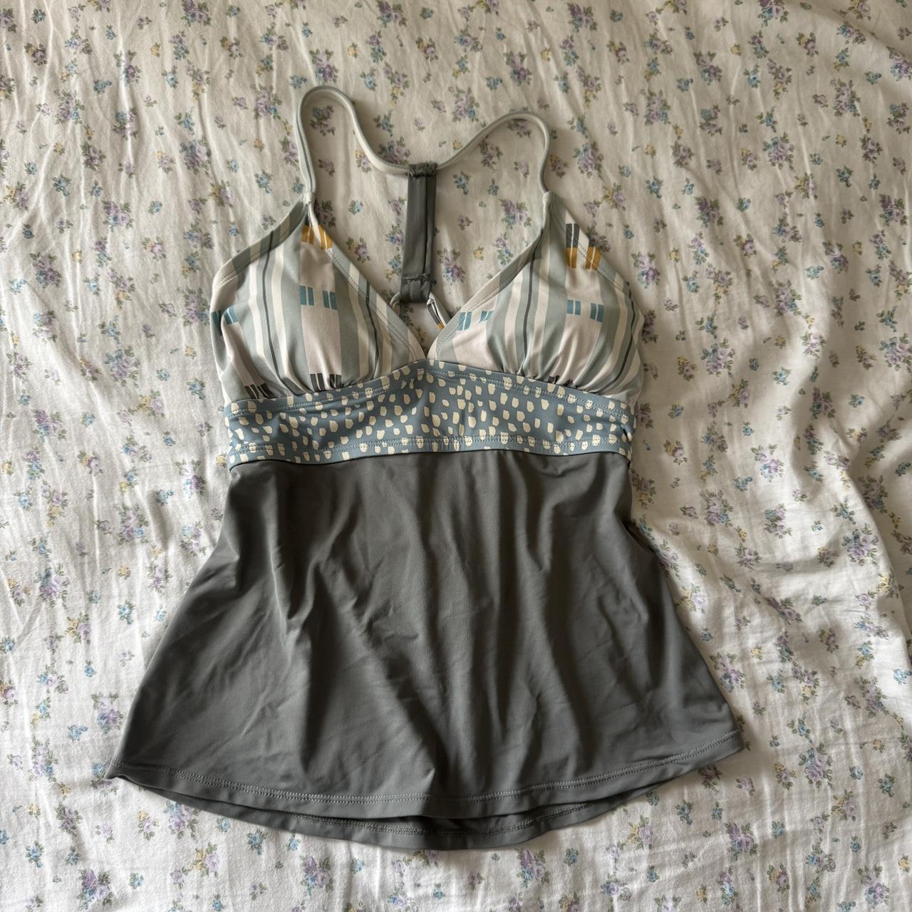 Blue white and grey tankini top with adjustable... | Depop