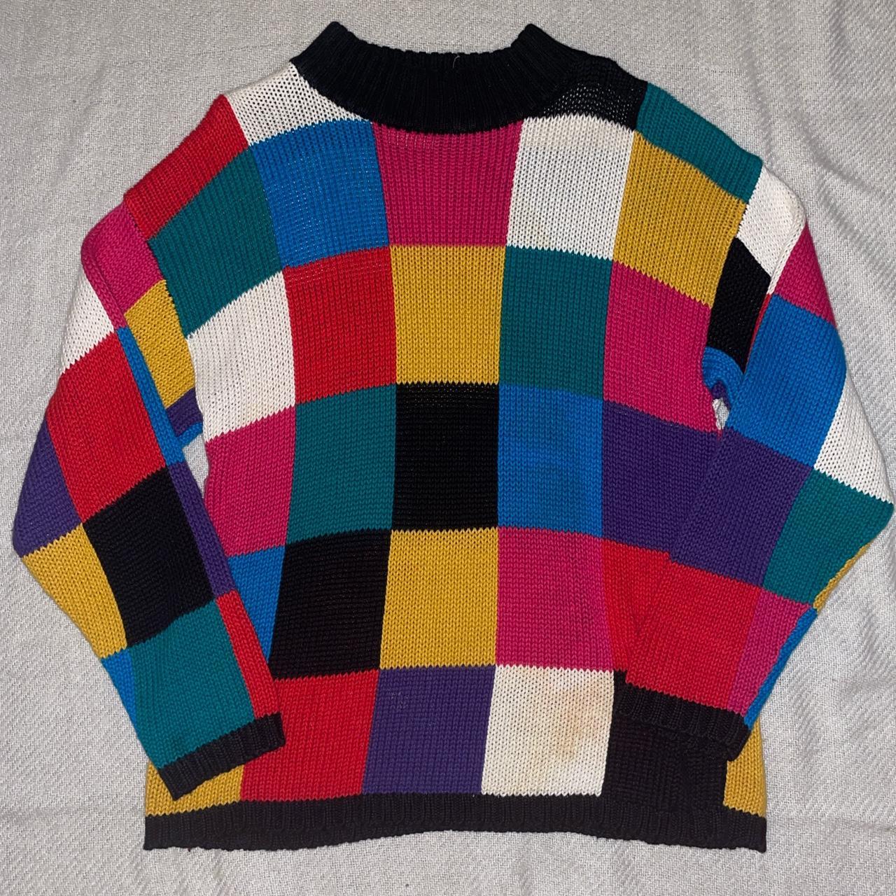 Mock neck, multicolored, color block, knit sweater - Depop