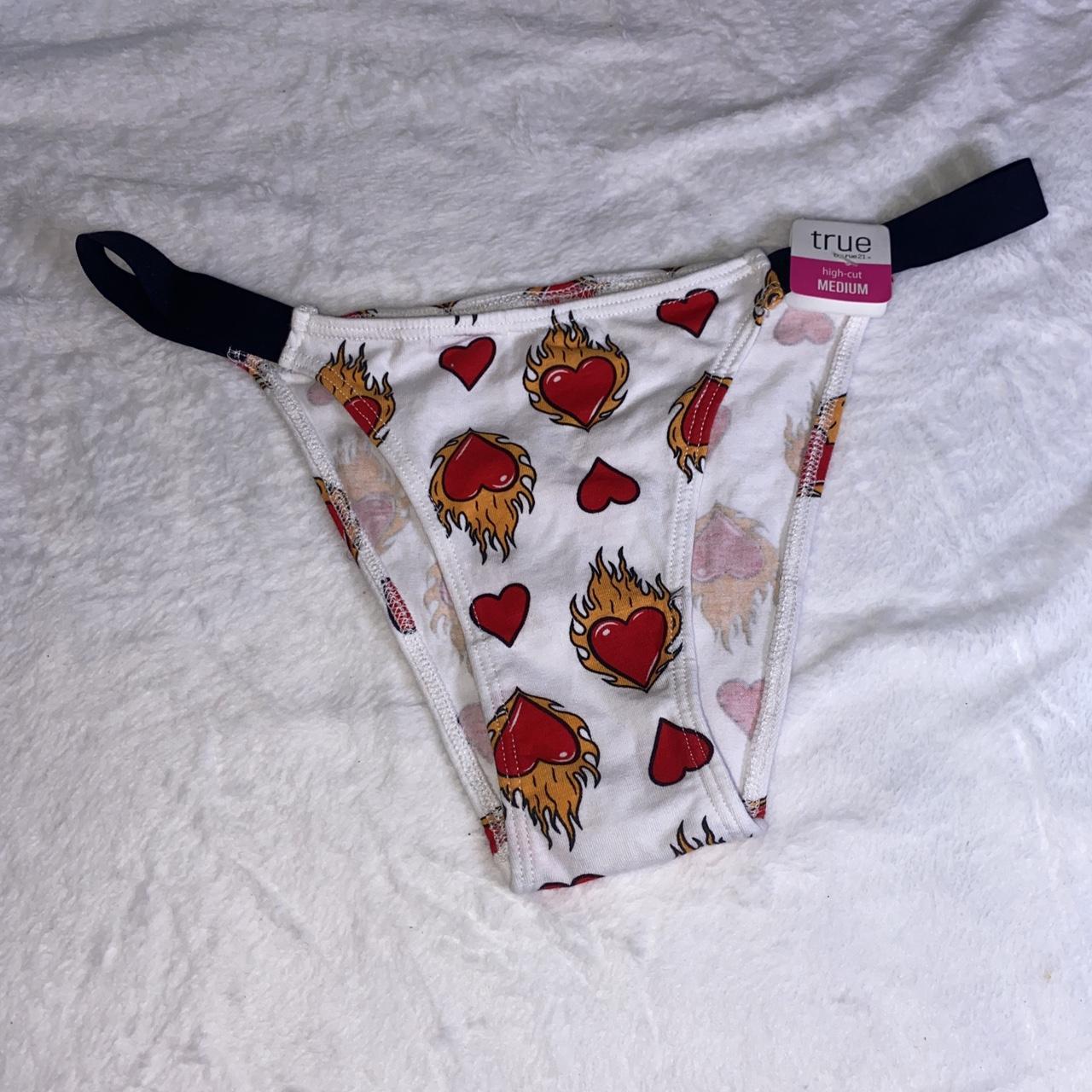 True By Rue21 High Cut Underwear White Red Heart