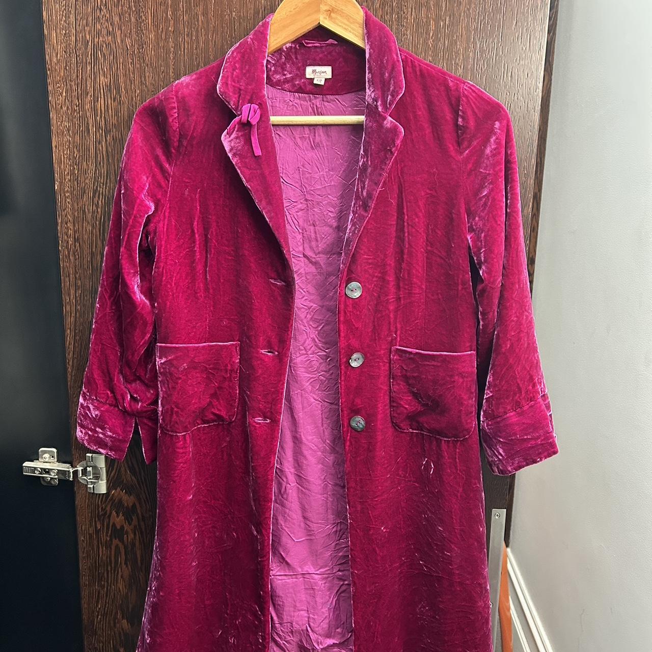 🥂 beautiful velvet magenta monsoon jacket. Viscose... | Depop