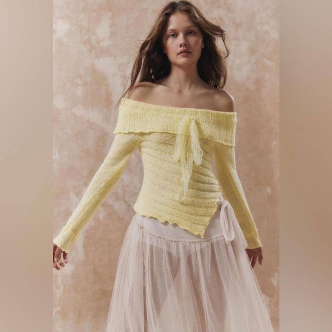 kimchi blue yellow off the shoulder size:... - Depop