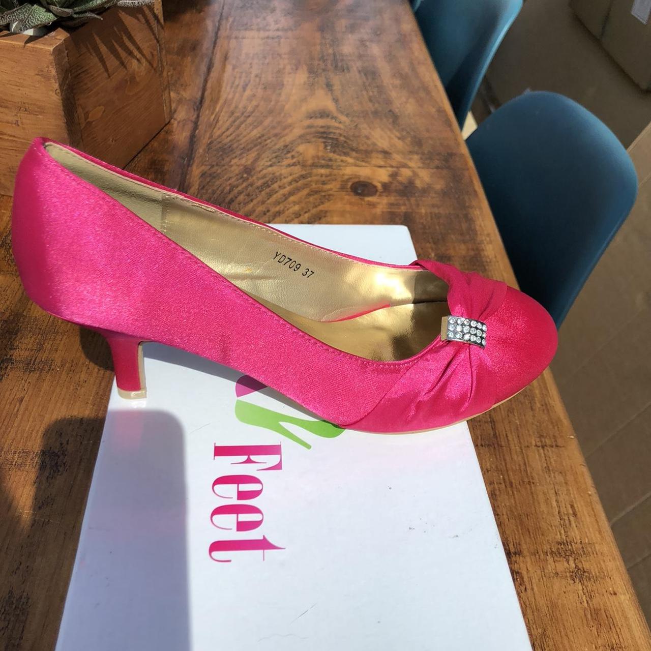Brand New Hot Pink Satin Low Heel Satin Court Shoes... - Depop