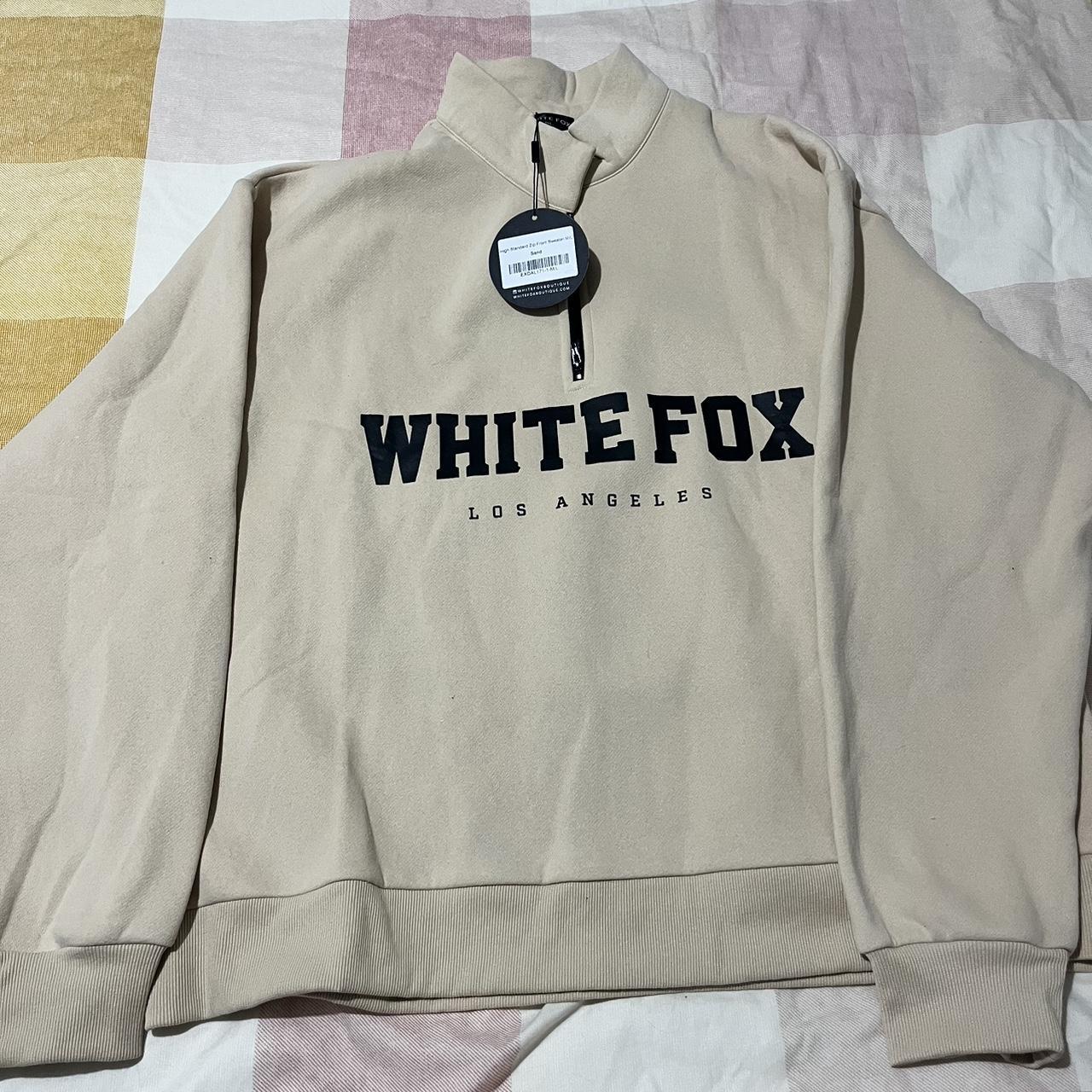 Cream and black White Fox quarter zip sweatshirt... - Depop