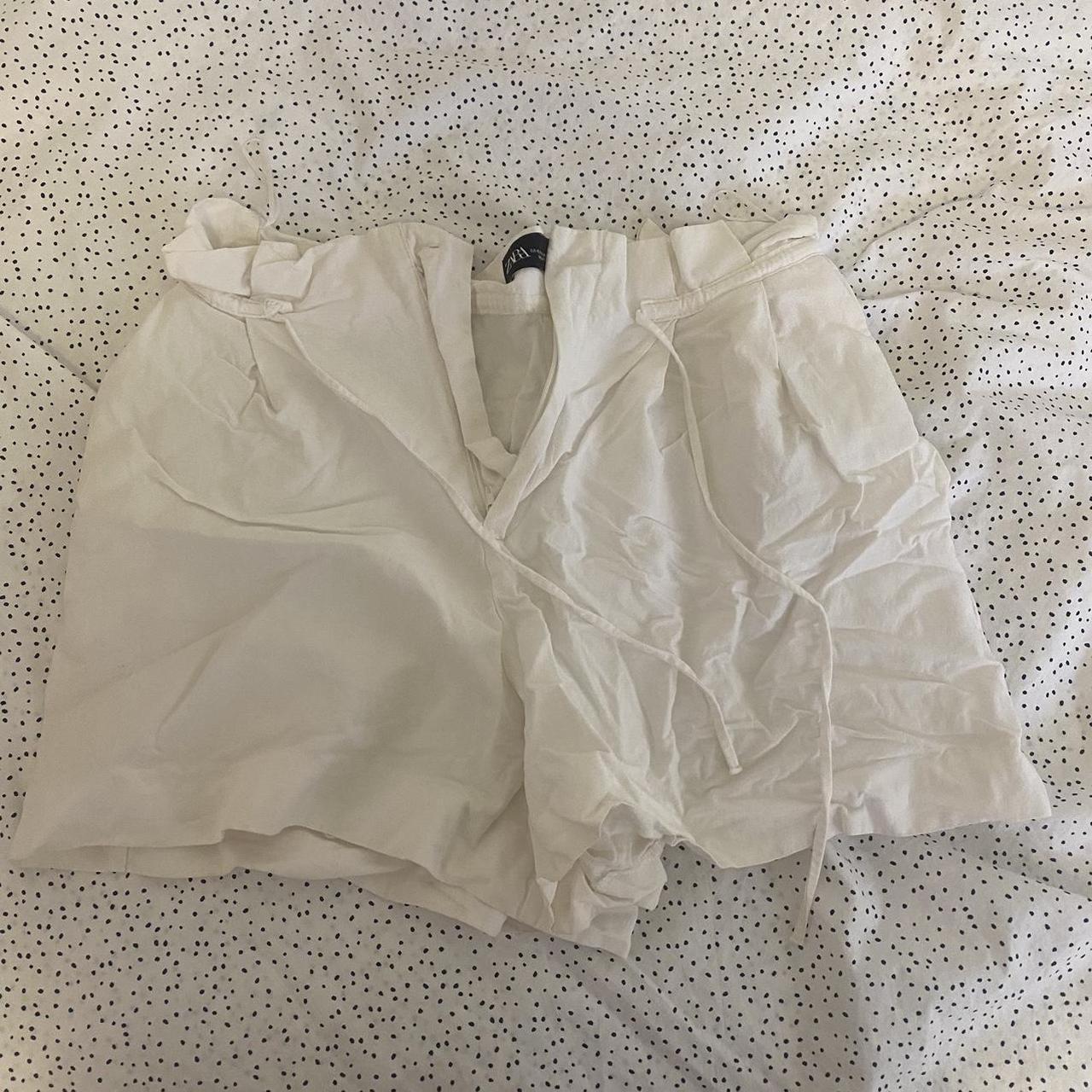 Zara white fitted linen shorts Zip-up and pockets... - Depop