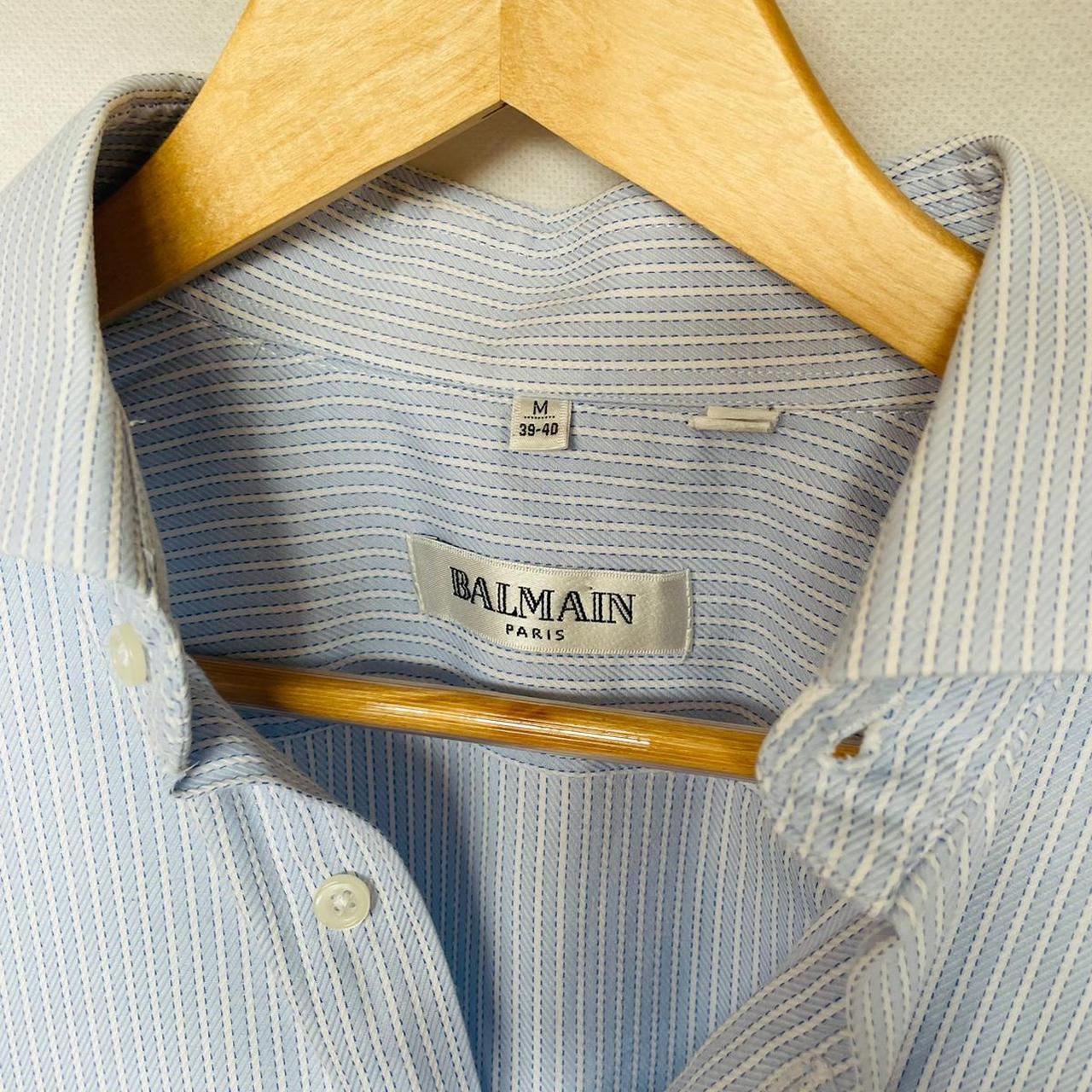 Balmain Blue and White Striped dress Shirt Size... - Depop