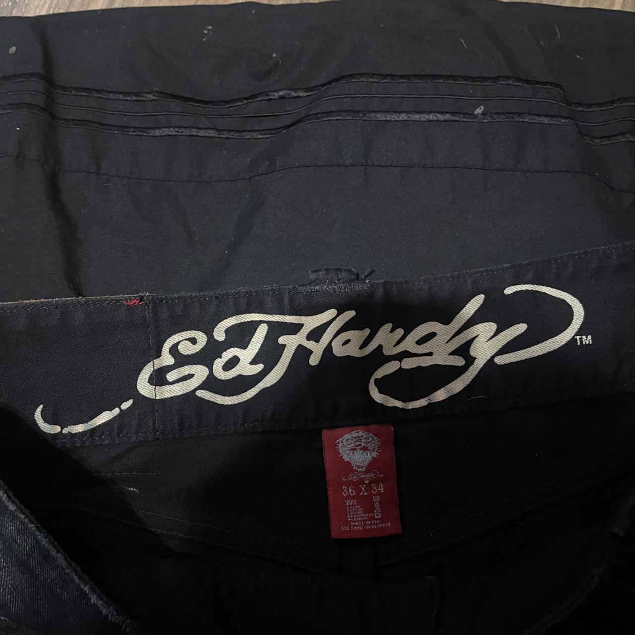 insanely sick black ed hardys with skull rhinestones... - Depop