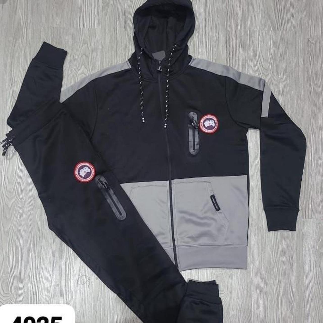 Grey Canada Goose tracksuit with zip up hoodie and... - Depop
