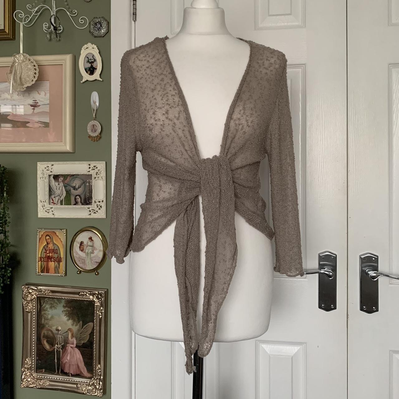 Brown whimsical crochet tie front cardigan / bolero... - Depop