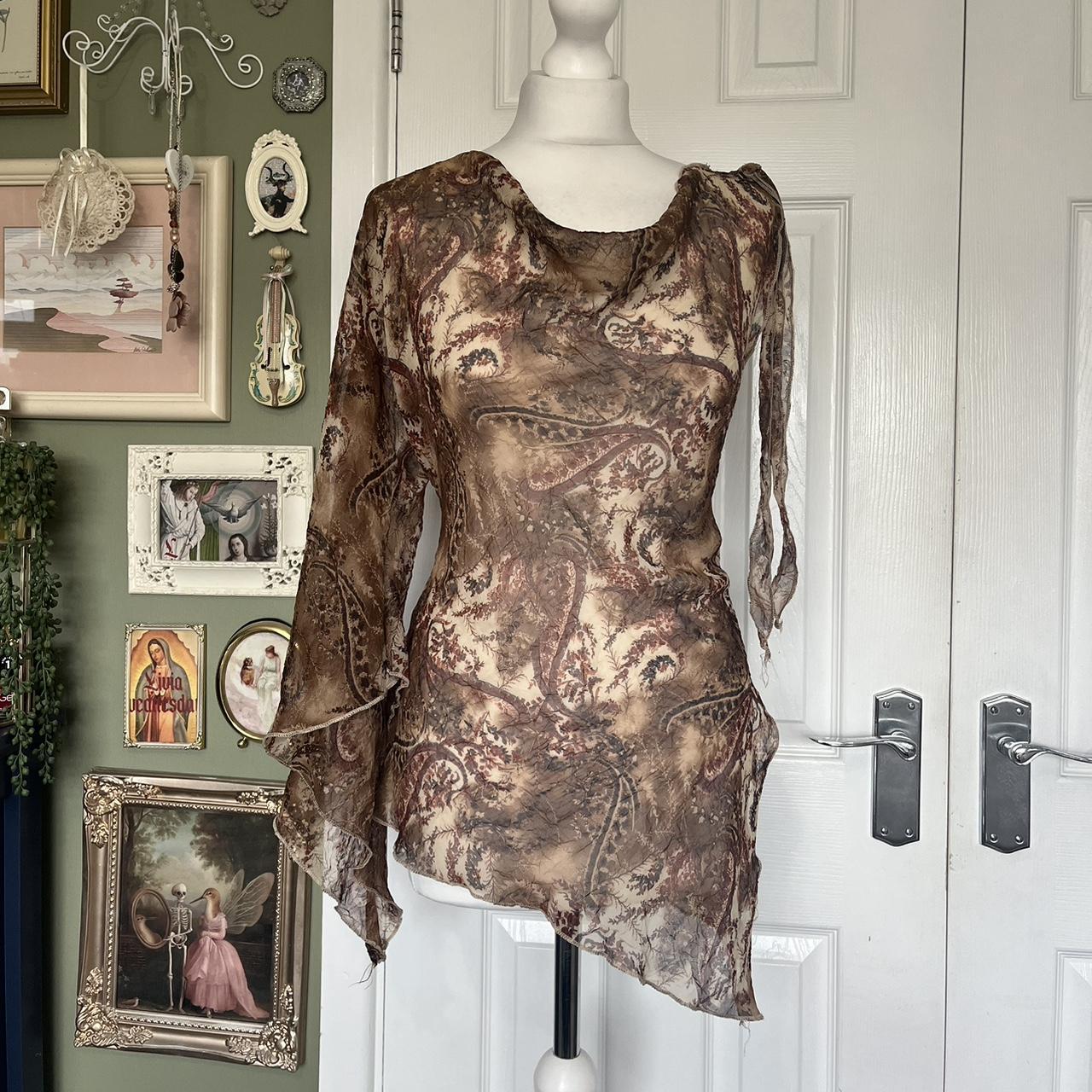 Brown whimsy fairycore floaty top Paisley style... - Depop