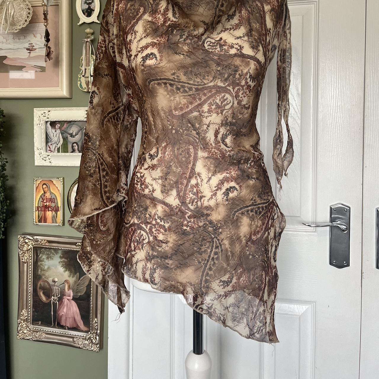 Brown whimsy fairycore floaty top Paisley style... - Depop