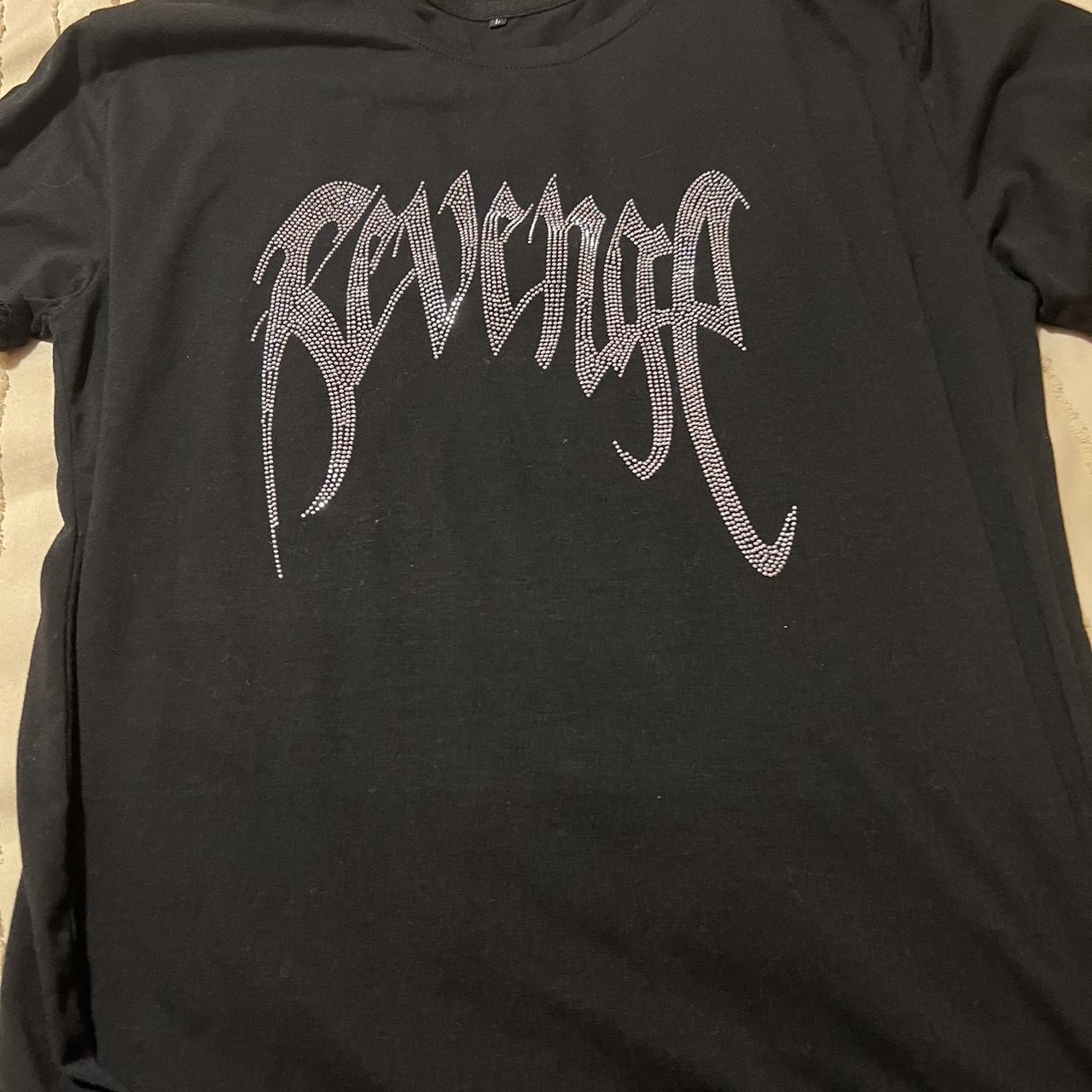 Black rhinestone revenge t-shirt, never worn - Depop