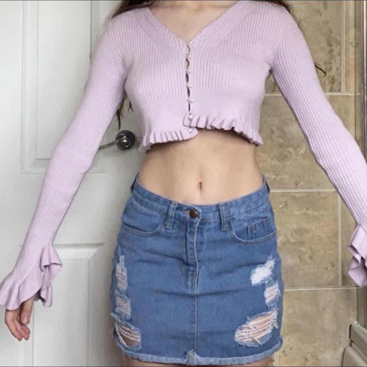 Cute preppy Y2K Pink long sleeved pearl button up... - Depop