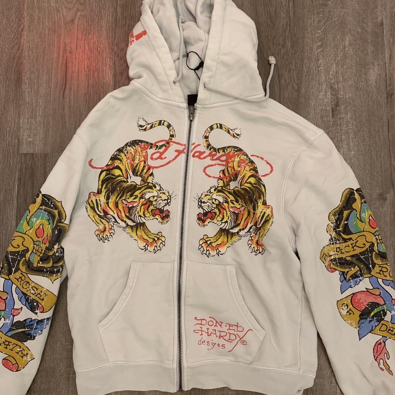 Light blue Ed hardy zip up hoodie fits a size medium - Depop