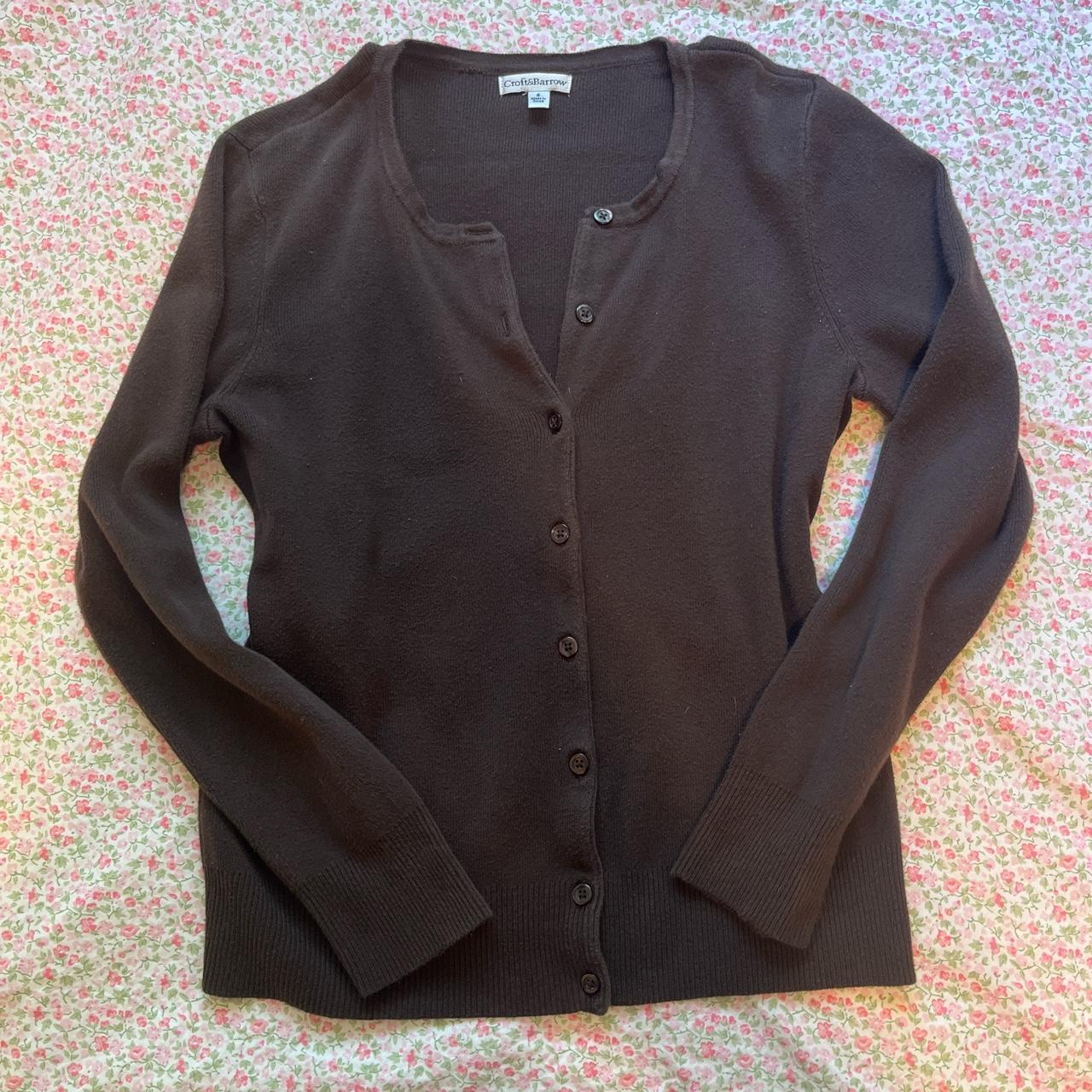 cute dark brown button up top ribbed on the... - Depop