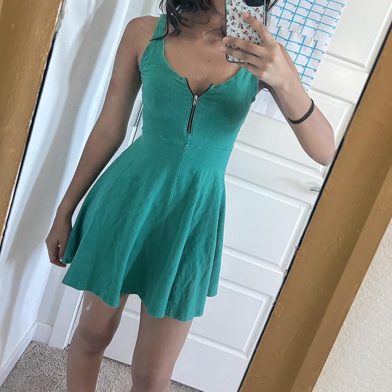 Turquoise zip up sundress - Depop