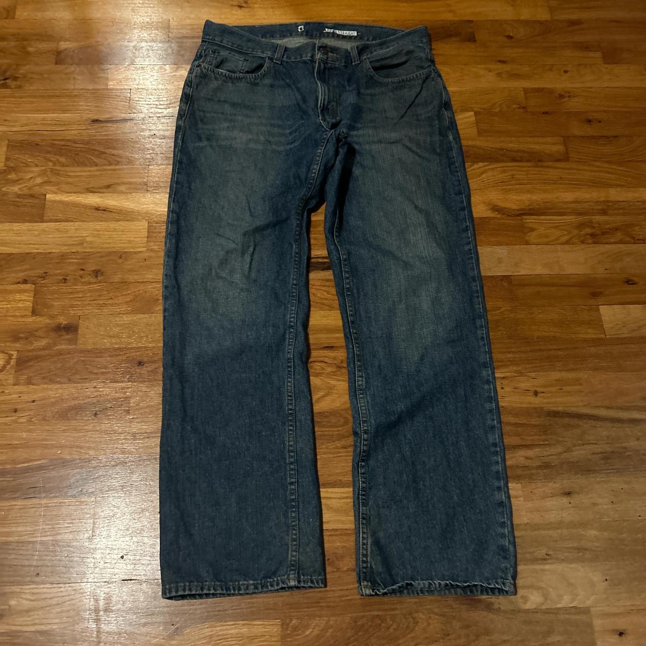 blue baggy jeans with a cool nice fade nice fitting... - Depop