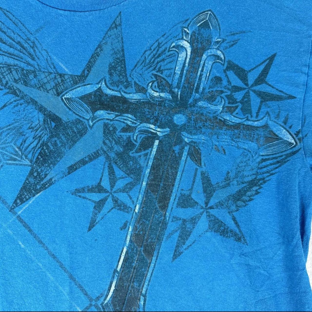 Vtg Y2K Hybrid T Shirt Blue Star Big Graphic Grunge... - Depop