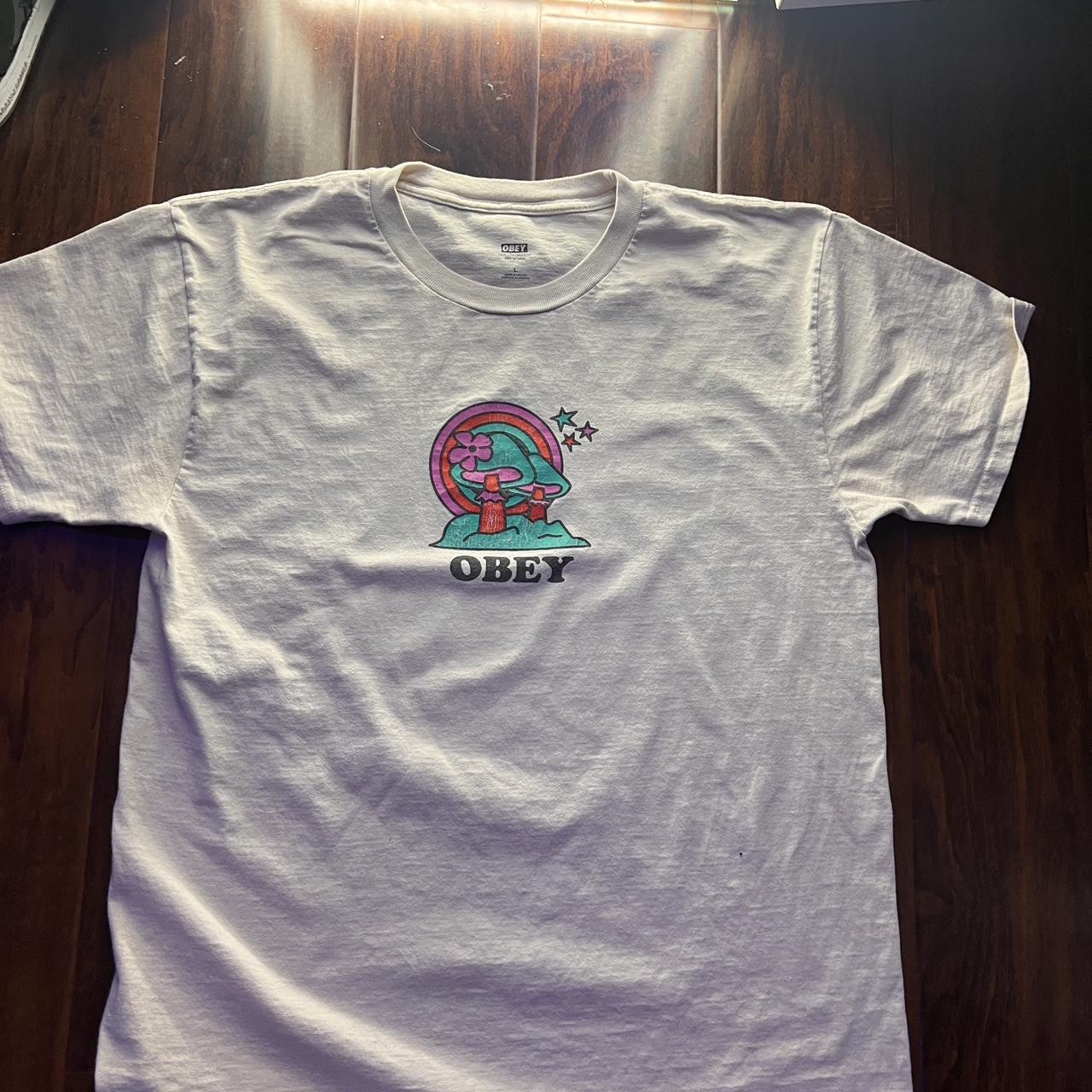 Large Obey beige shirt 99% sure it’s authentic... - Depop