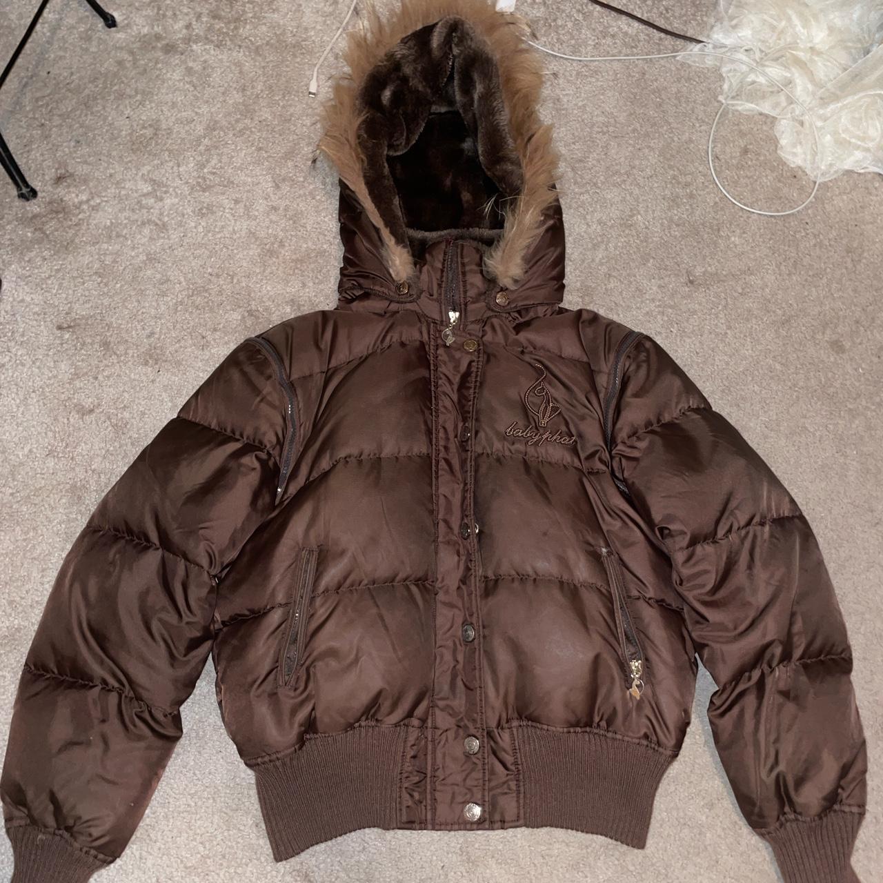 Brown Baby Phat puffer jacket Detachable sleeves Size L - Depop