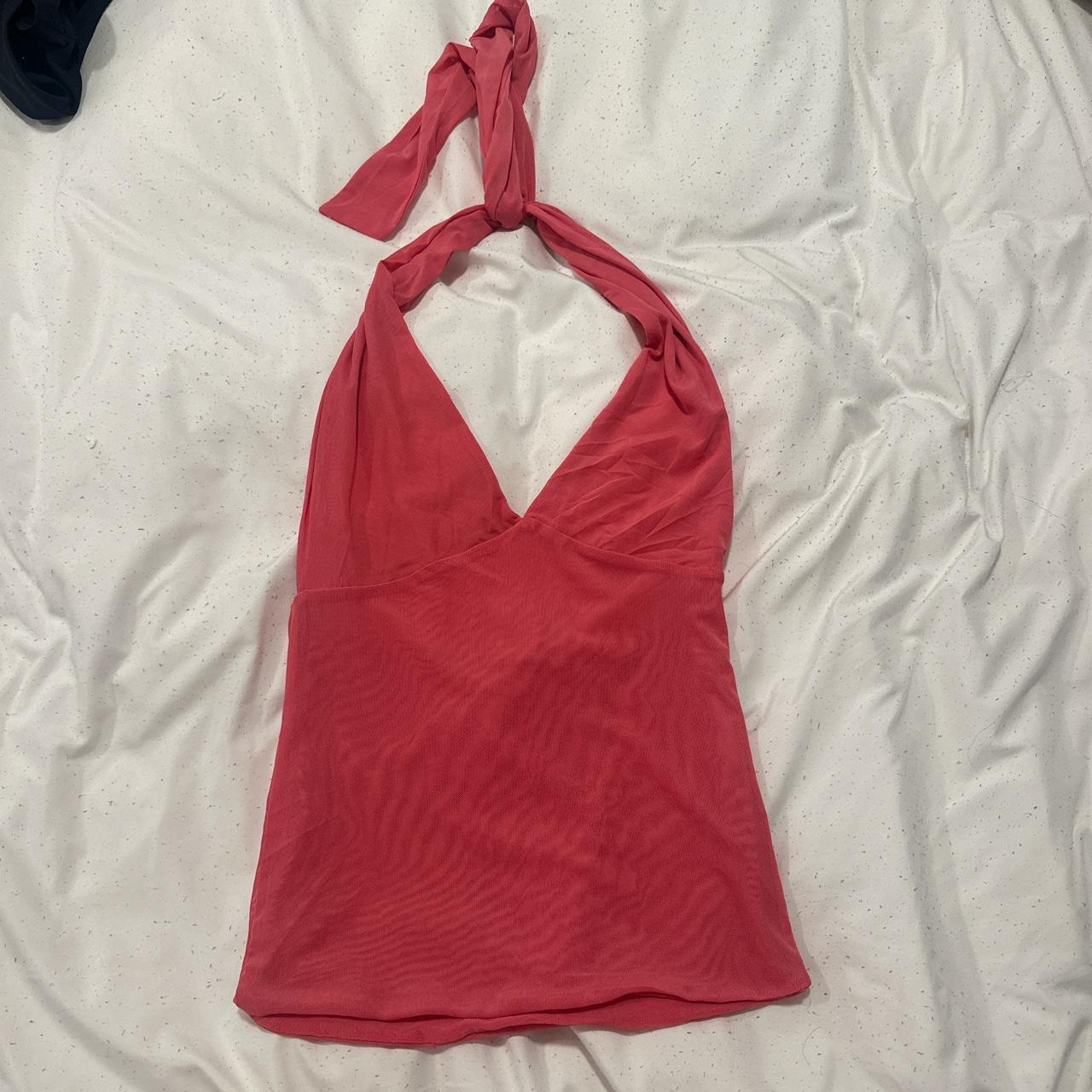 Mesh Hot Pink 2000s halter top. fits S/M - Depop