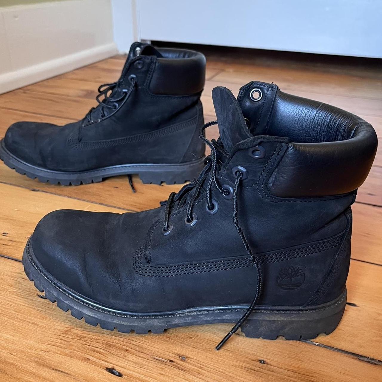 Black leather Timberland lace-up boots Classic... - Depop