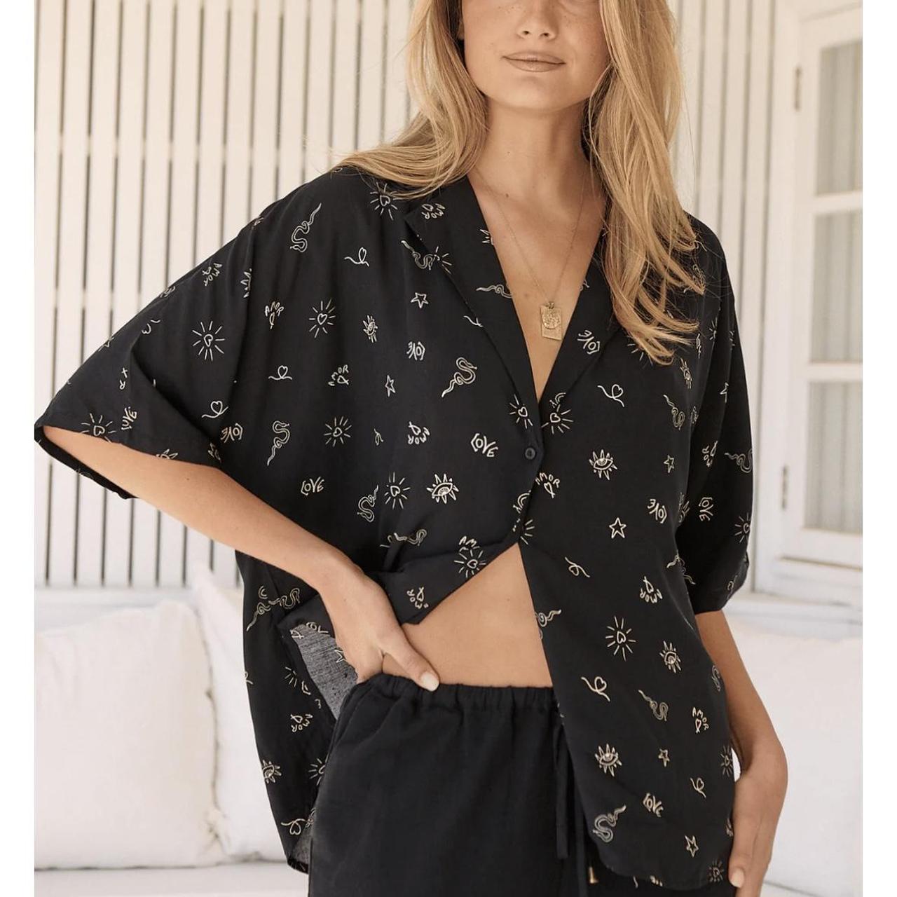 Jaase Samara oversized black button up shirt size... - Depop