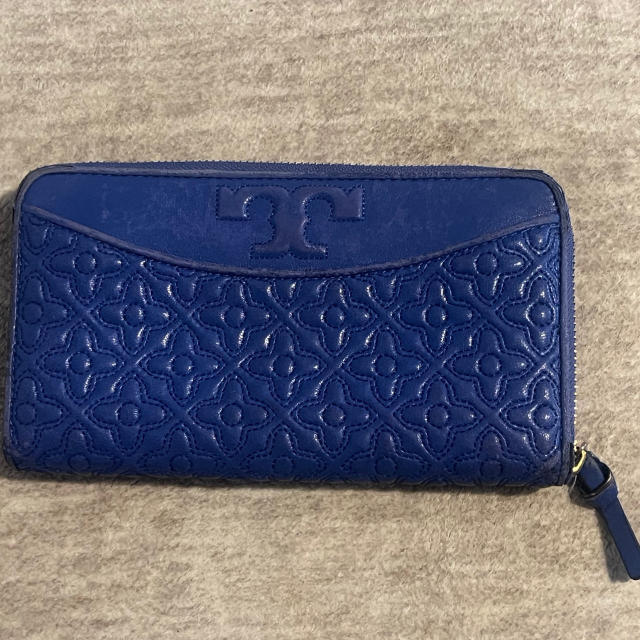 Blue Tory Burch wallet with zipper closure... | Depop