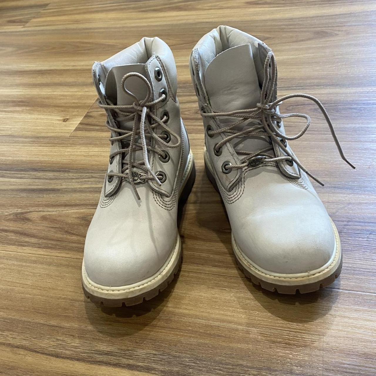 Women’s Timberland Boots. White/grey colour. Worn... - Depop