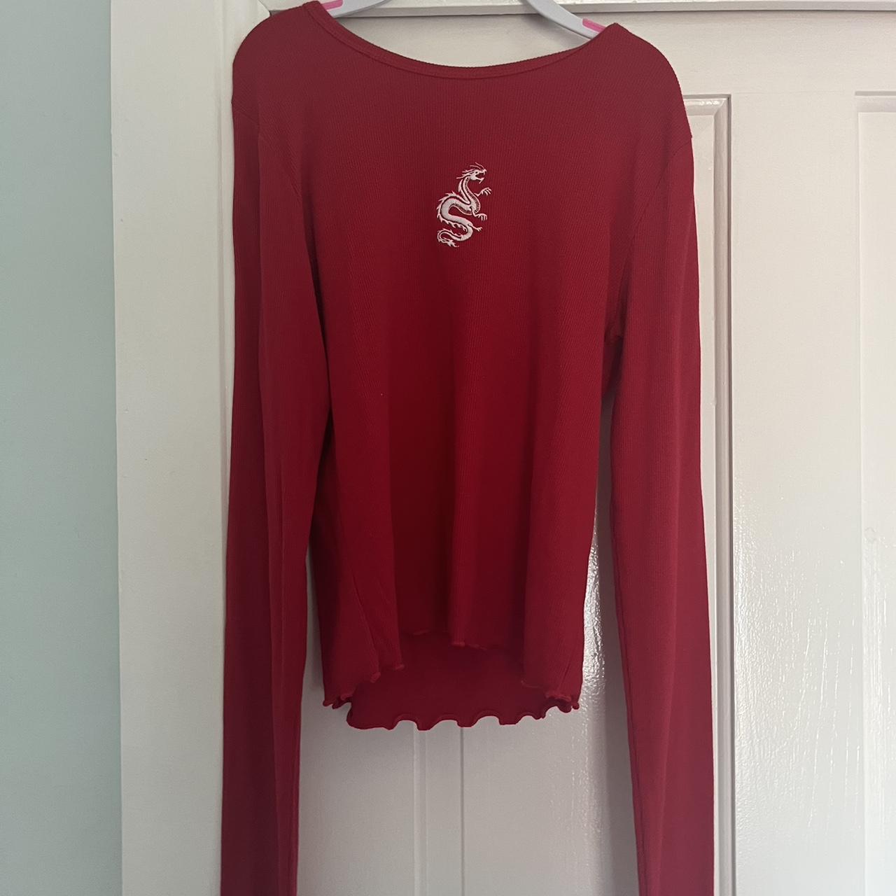 Red top with white embroidered dragon Bought for... - Depop