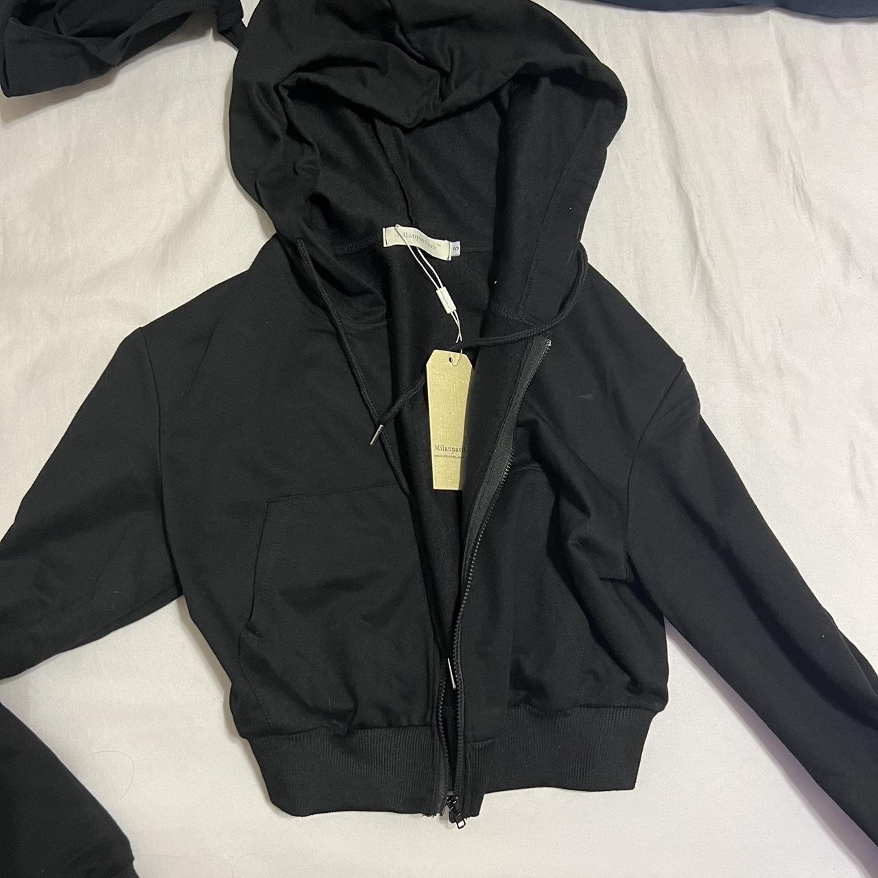 All black crop zip up jacket fits like an xs... - Depop