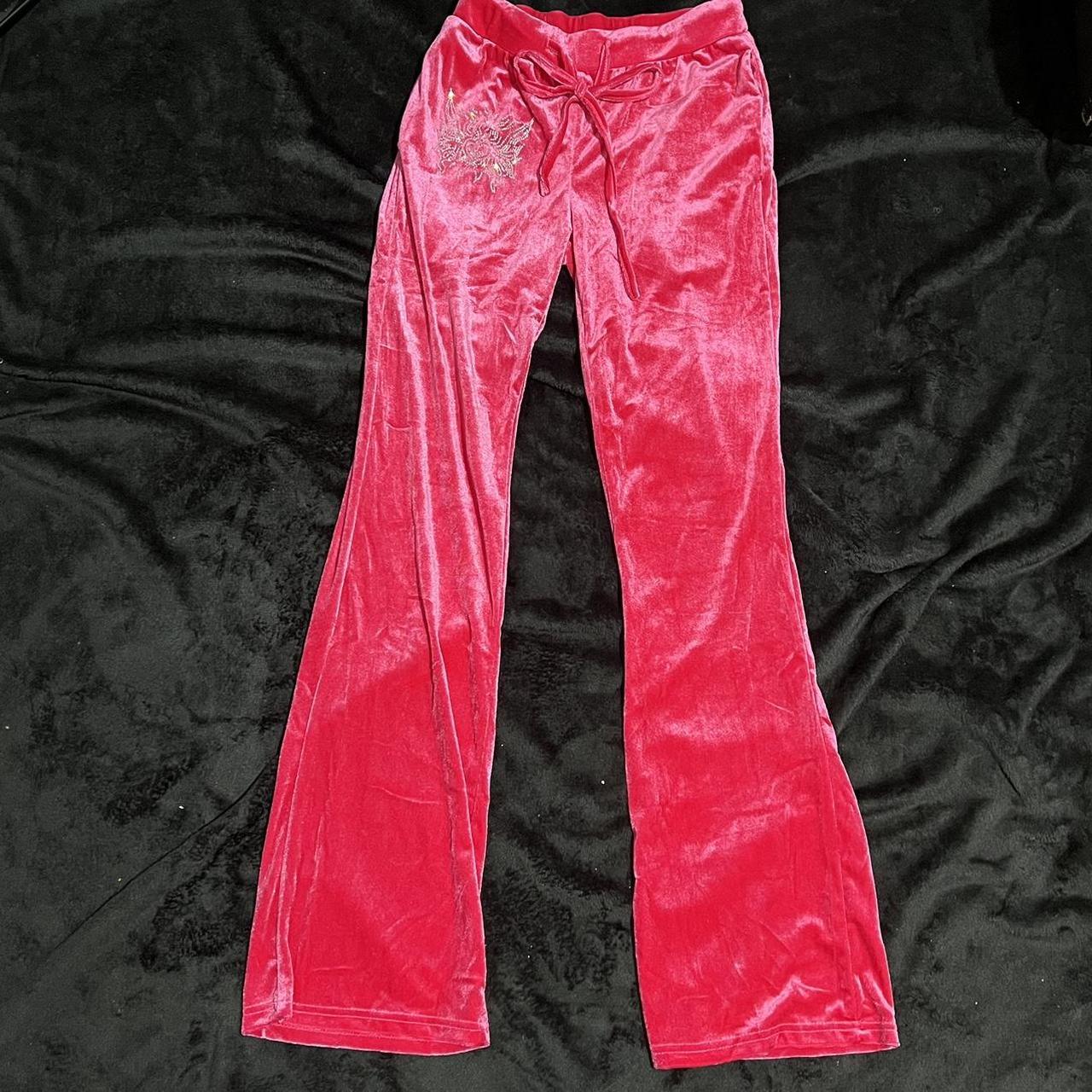 y2k hot pink velvet flares 🩷 size s drawstring... - Depop