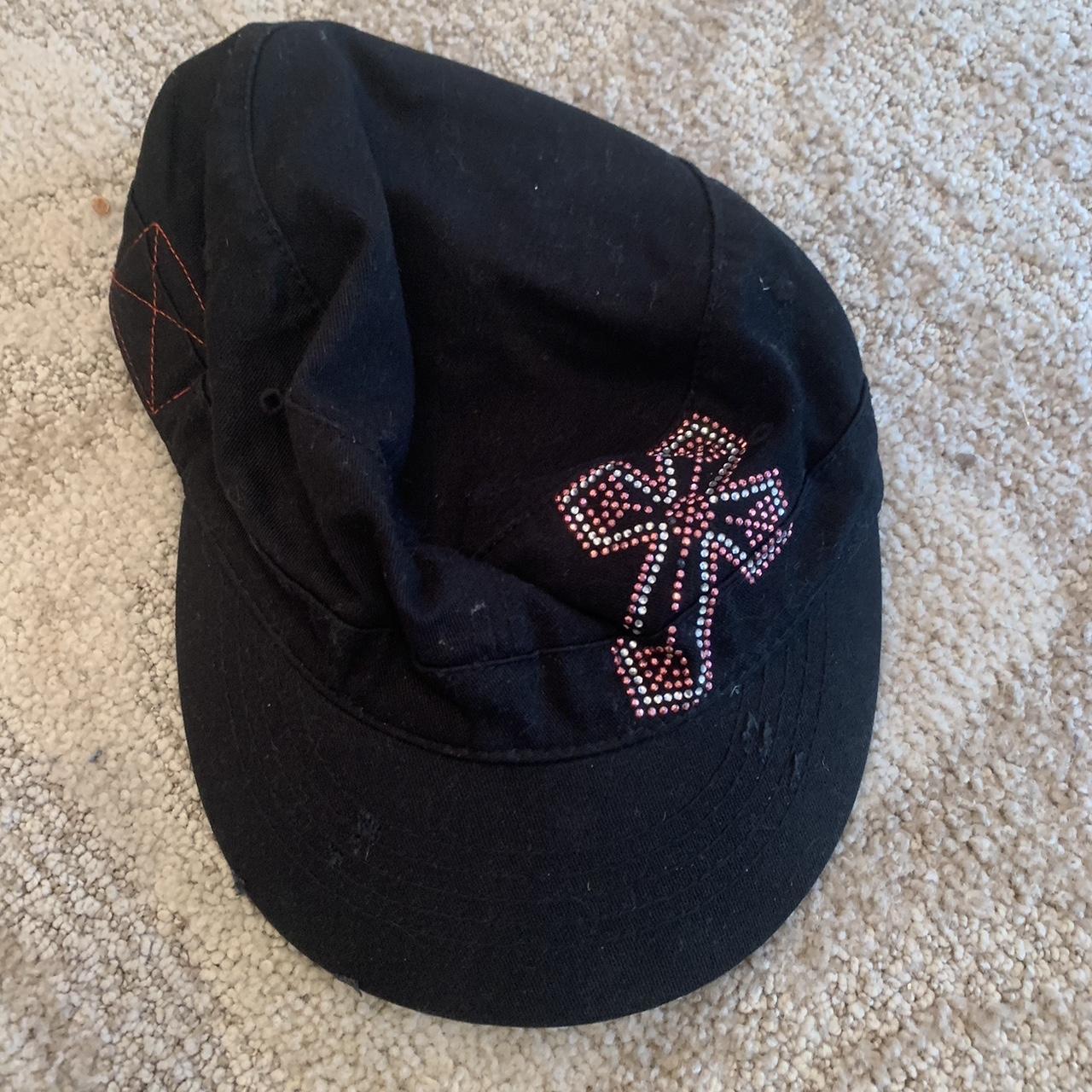cutest y2k hat with bedazzled cross! so adorable!! - Depop