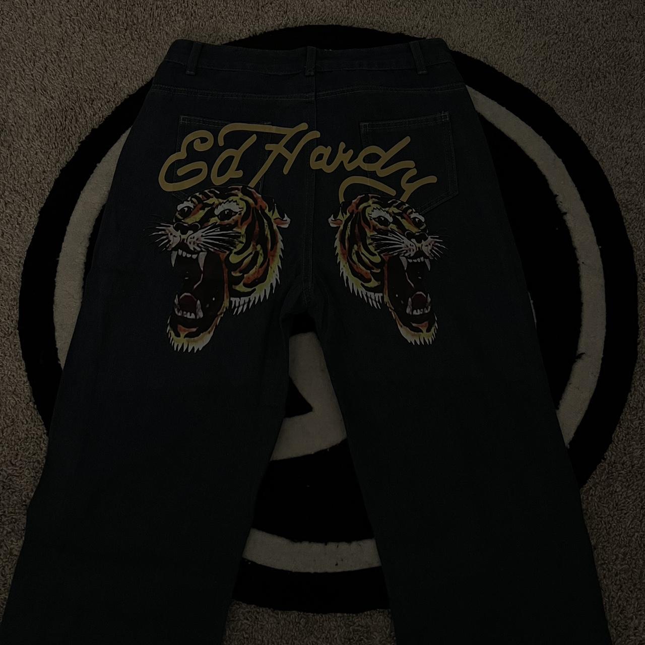 Ed Hardy tiger patch jeans - Depop