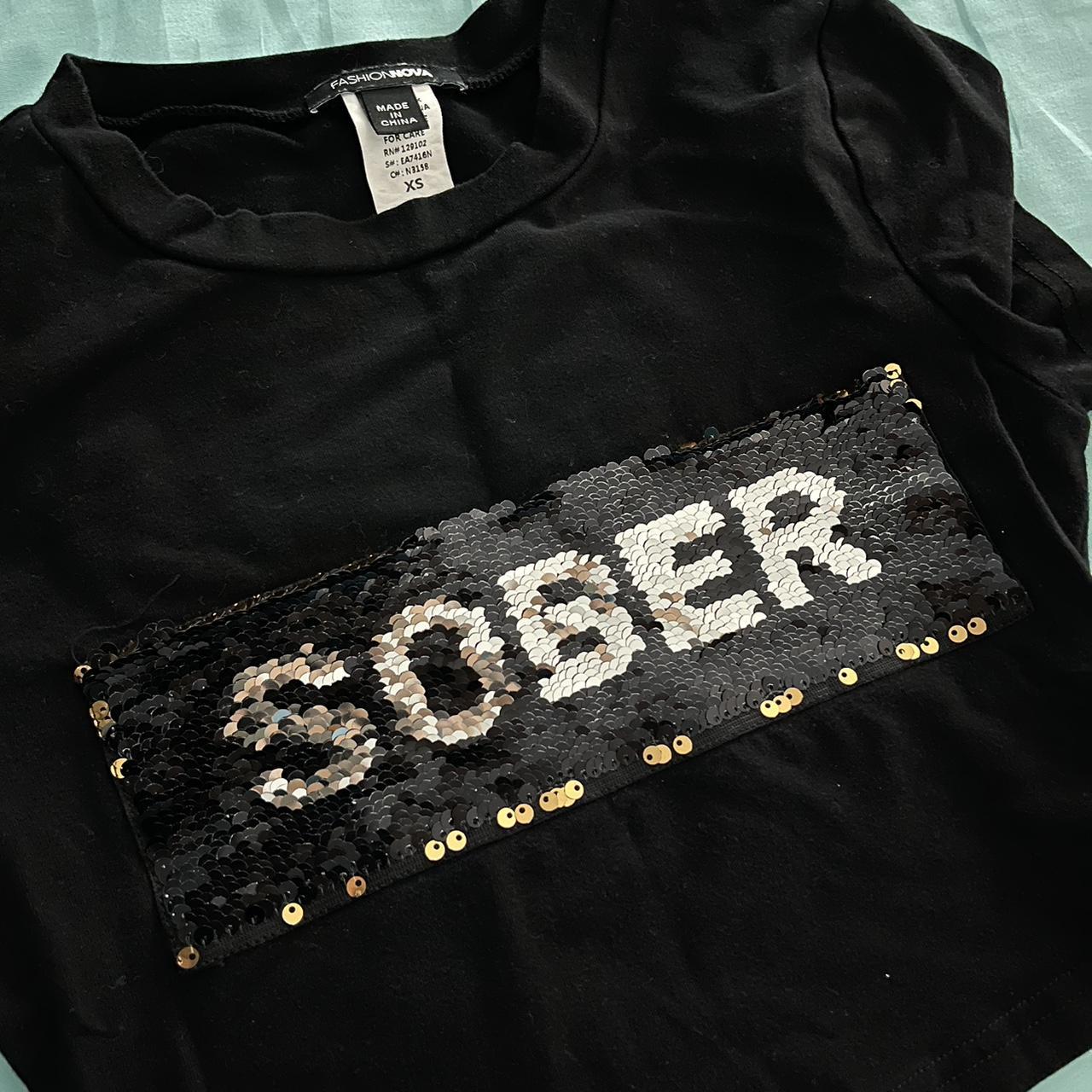 Color-Changing sequin crop top. says "drunk/sober"... - Depop