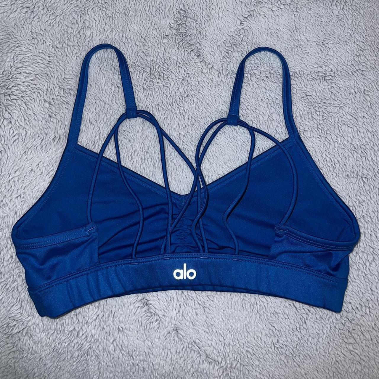 Alo Blue Sports Bra size small worn once, size too... - Depop