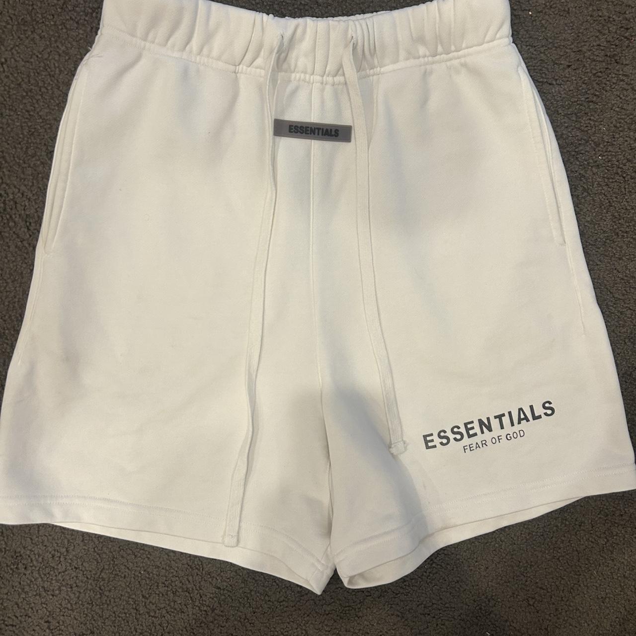 White Fear of God Essentials shorts - Depop