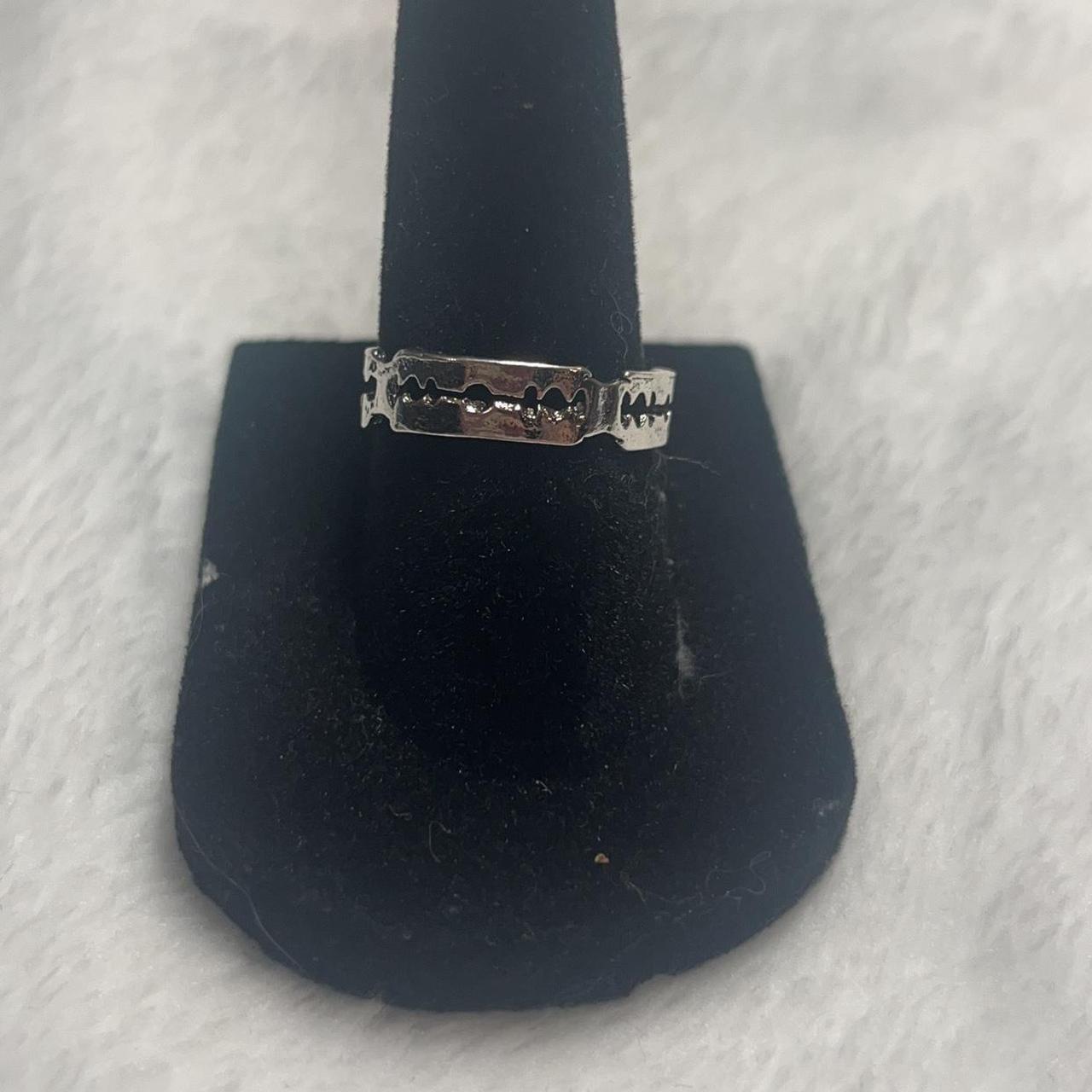 Silver razor blade ring with adjustable band #goth... - Depop