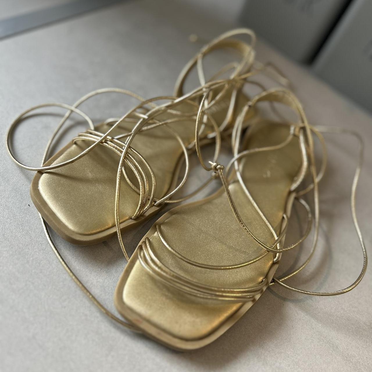 Gold lace up sandals Size 3 - Depop