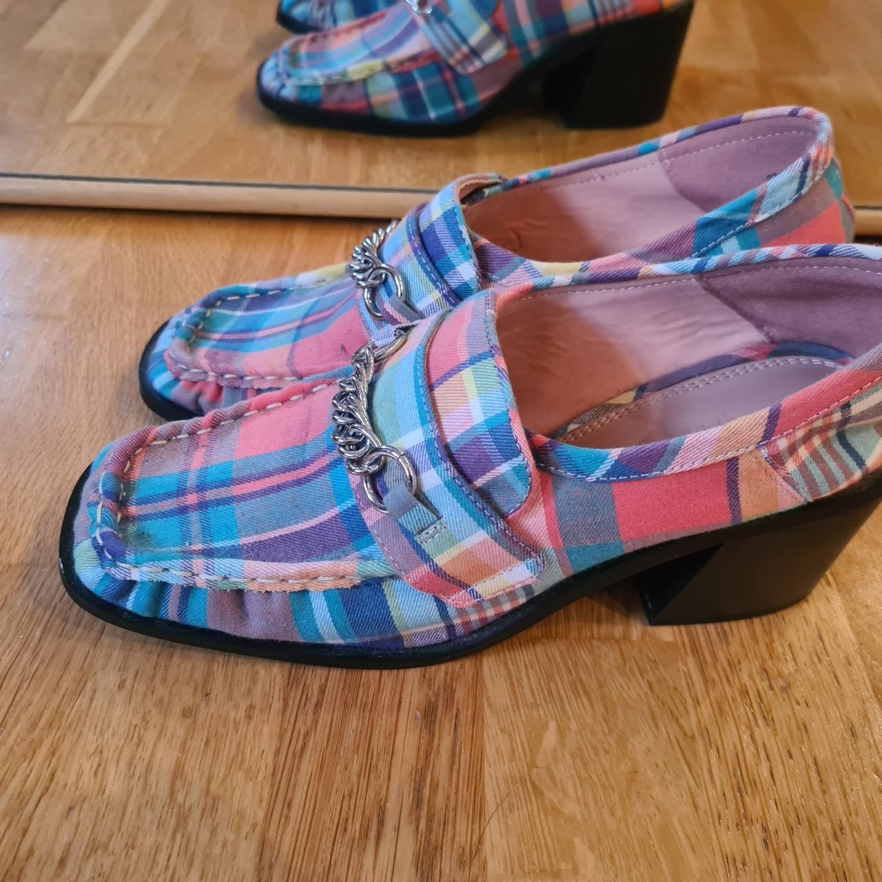 Multi Check Mid Heel Loafers by Brand Asos. Size 6.... - Depop