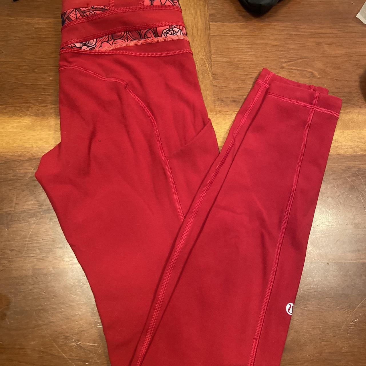 red lululemon leggings size 4, with phone pockets - Depop
